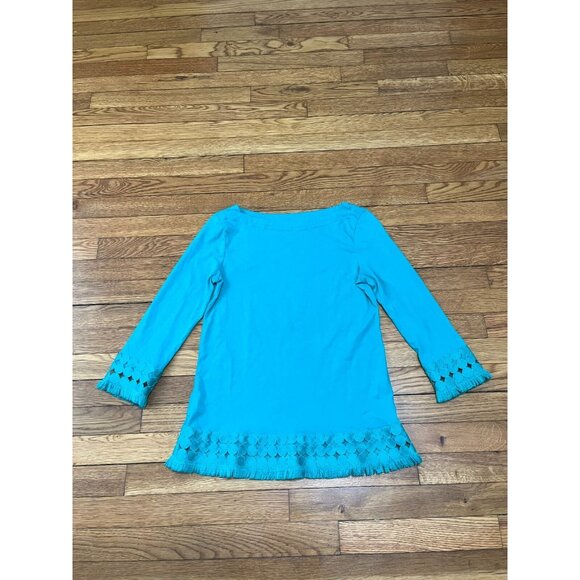 Talbots | Tops | Talbots Green Tunic Top Fringe Preppy Long Sleeve Boat ...